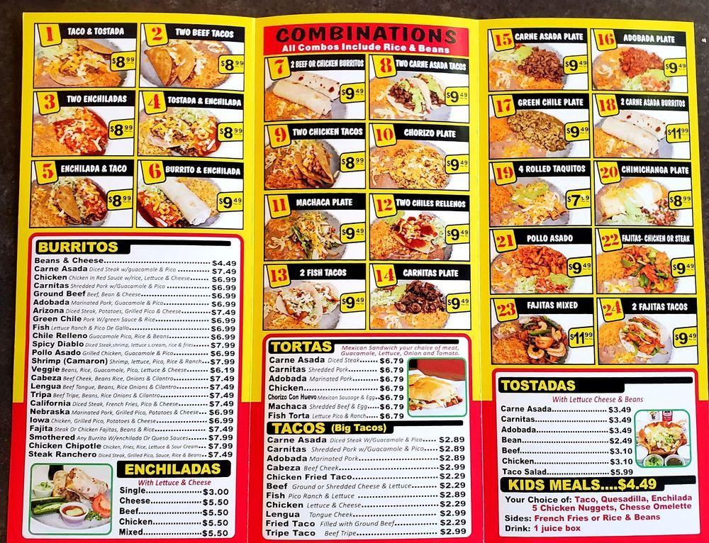 Menu at Abelardos’s Mexican fresh restaurant, Claycomo, 455 US-69
