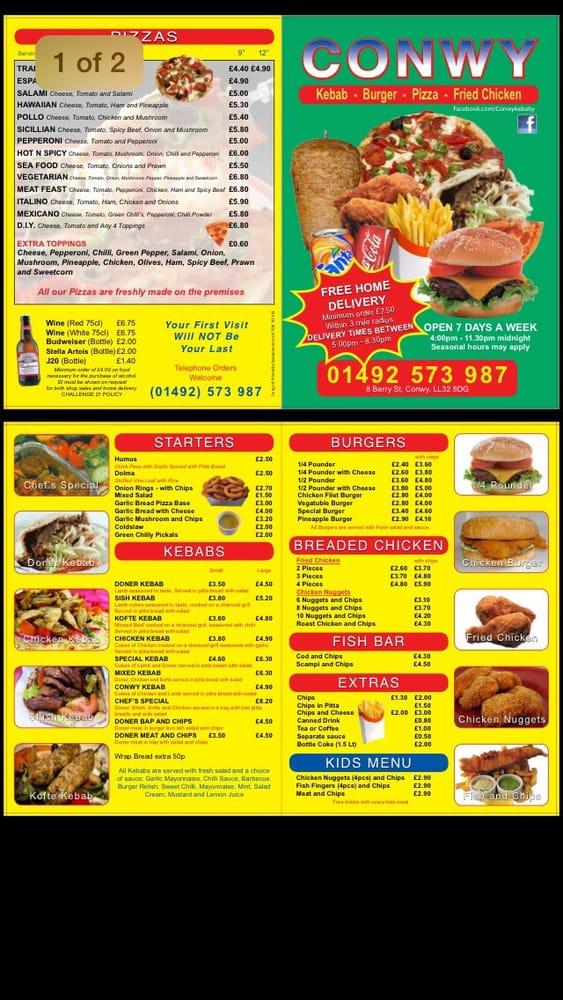 Menu at Conwy Kebab, Burger & Pizza House fast food, Conwy