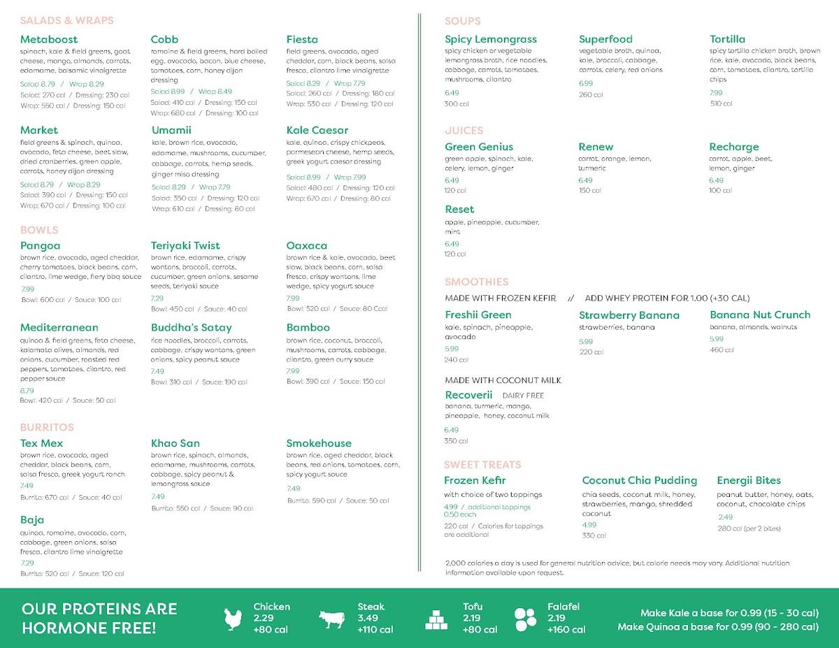 Menu at Freshii fast food, Milwaukee, 250 E Wisconsin Ave