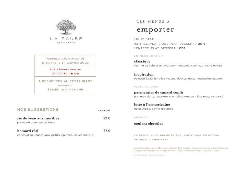Menu at La Pause restaurant, L'Étrat