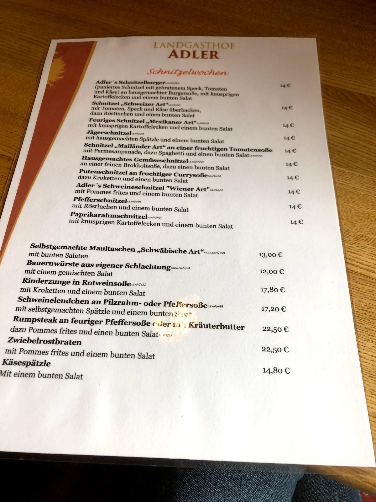 Speisekarte von Landgasthof Adler restaurant, Seitingen-Oberflacht