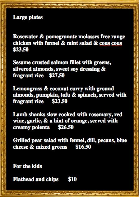 Menu at Love & Spoon restaurant, Mullumbimby