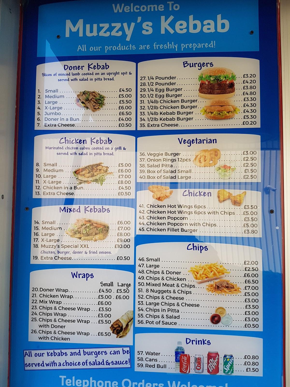 Menu at Muzzy's Kebab, Bristol