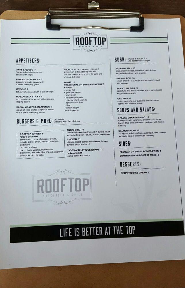 Menu at The Rooftop pub & bar, El Paso