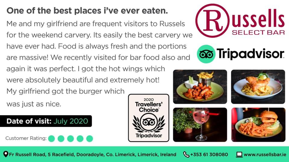 Menu at Russells Bar, Limerick