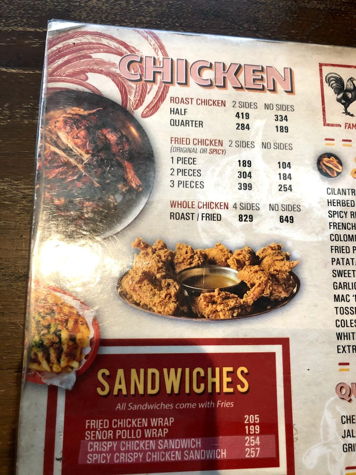 Menu at Señor Pollo restaurant, Pasig
