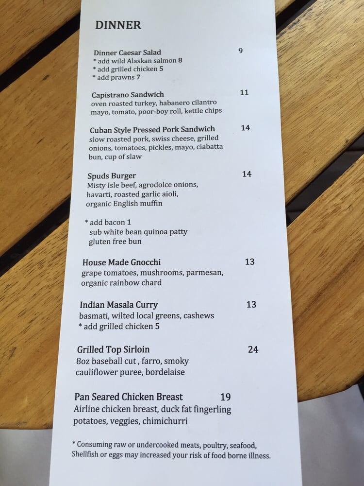 Menu at Spuds Waterfront Grill restaurant, Sandpoint