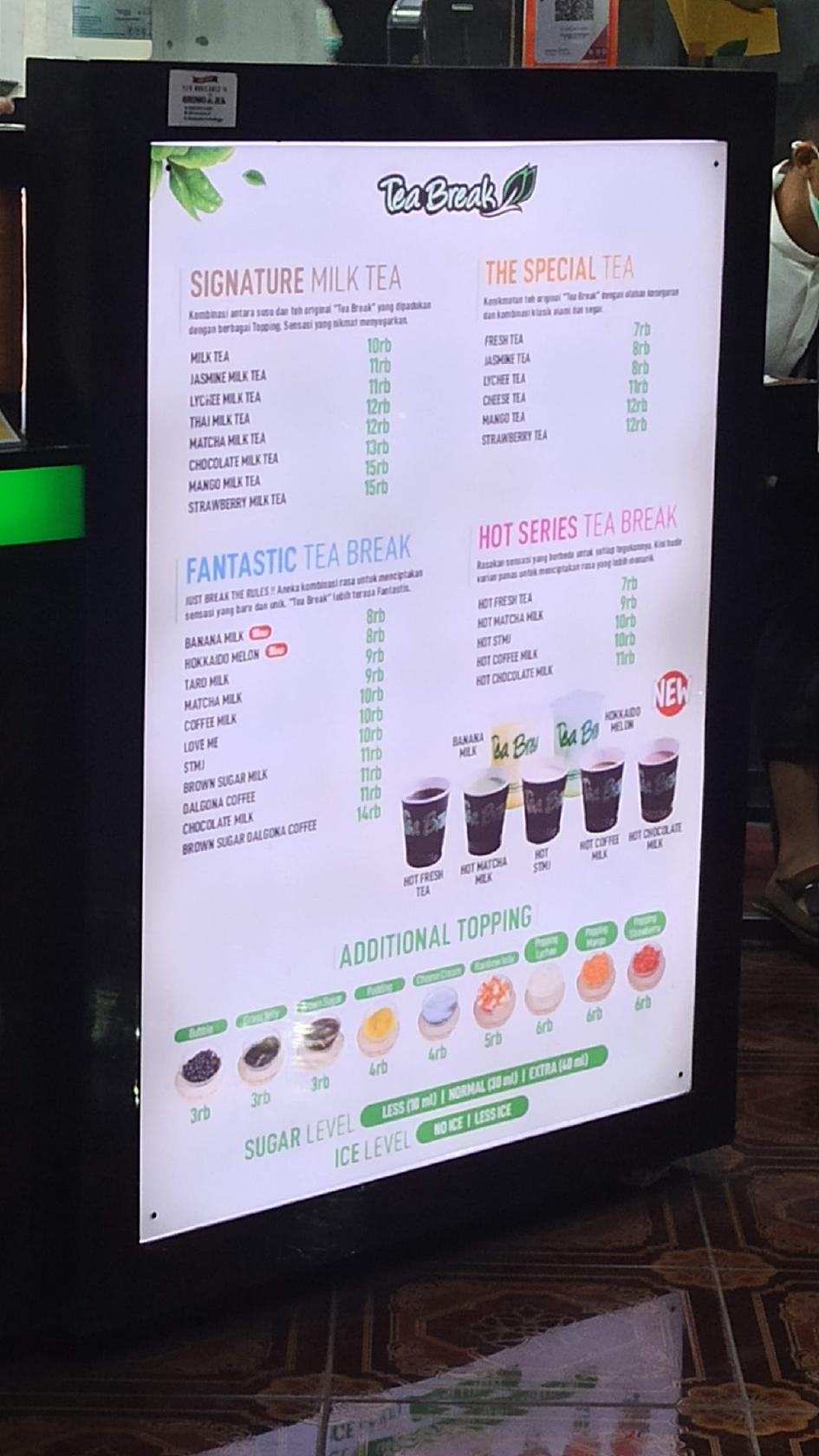 Menu at Tea Break cafe, Sumberlele