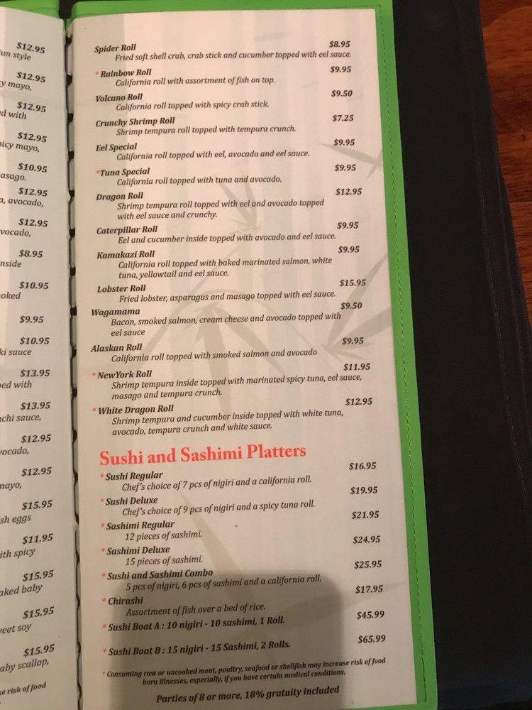 Menu at Bamboo Steakhouse & Sushi Bar, Mobile