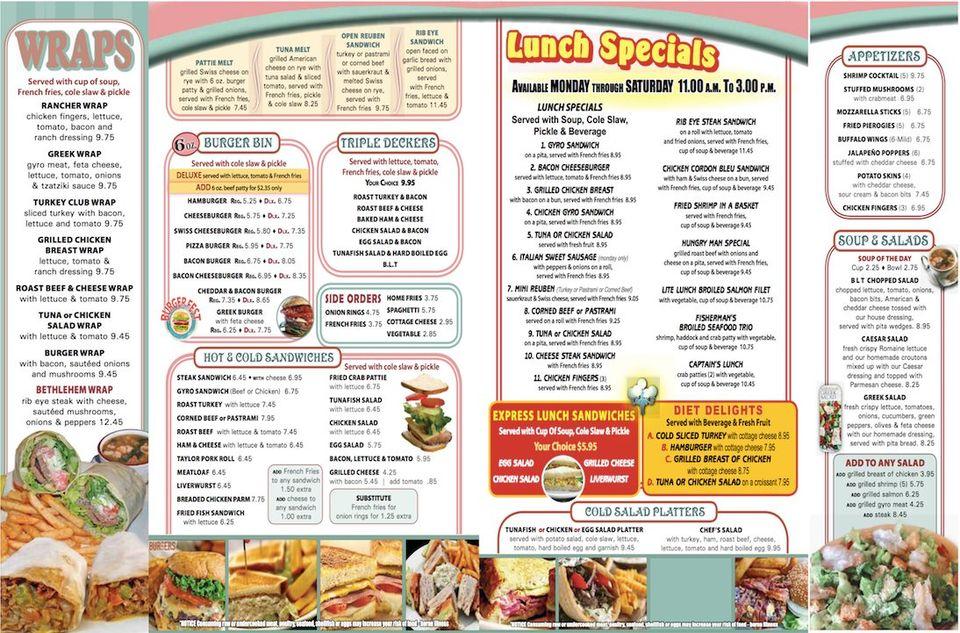 Menu at Bethlehem Diner restaurant, Allentown