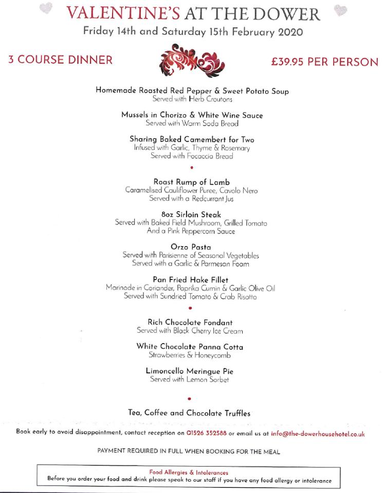 Menu at Dower House Hotel restaurant, Woodhall Spa