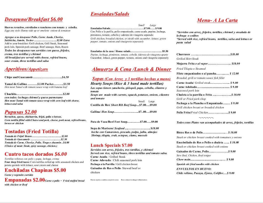 Menu at El Olivo restaurant, Fairview, 257 Bergen Blvd
