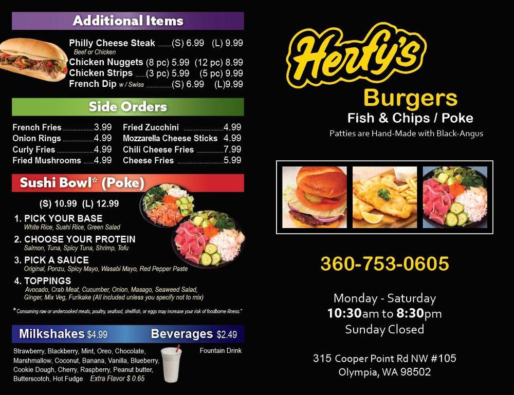 Menu at Herfy’s Burgers restaurant, Olympia