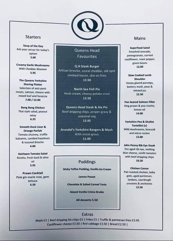 Menu at The Queens Head pub & bar, Ilkley
