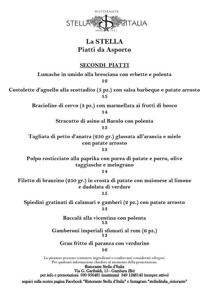 Menu at Ristorante Stella D'Italia, Gambara