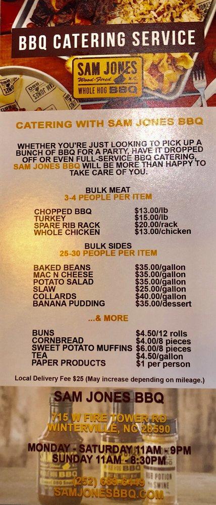 Menu at Sam Jones BBQ, Winterville