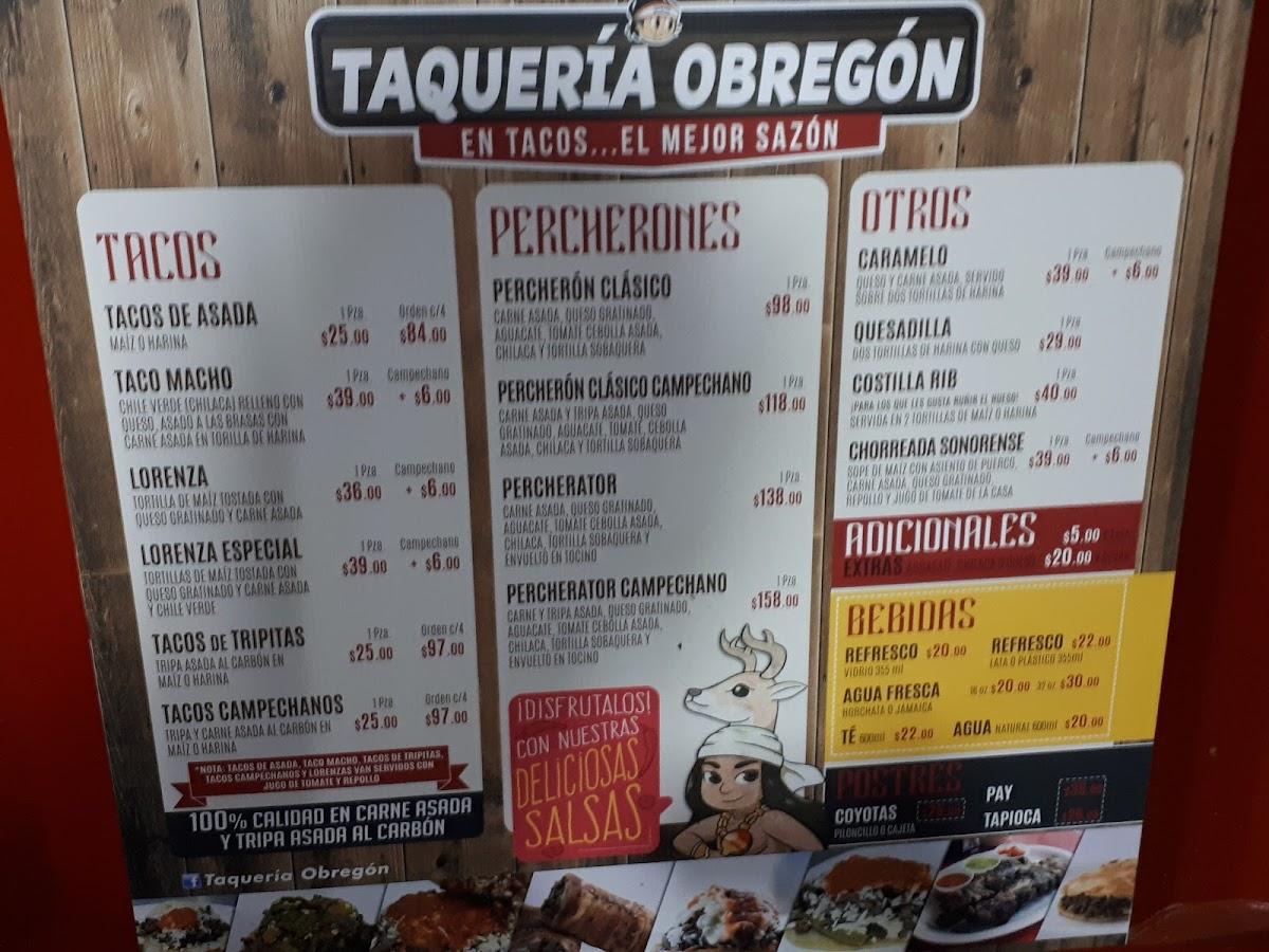 Carta del restaurante Taqueria Obregon, Chihuahua, Montes Americanos