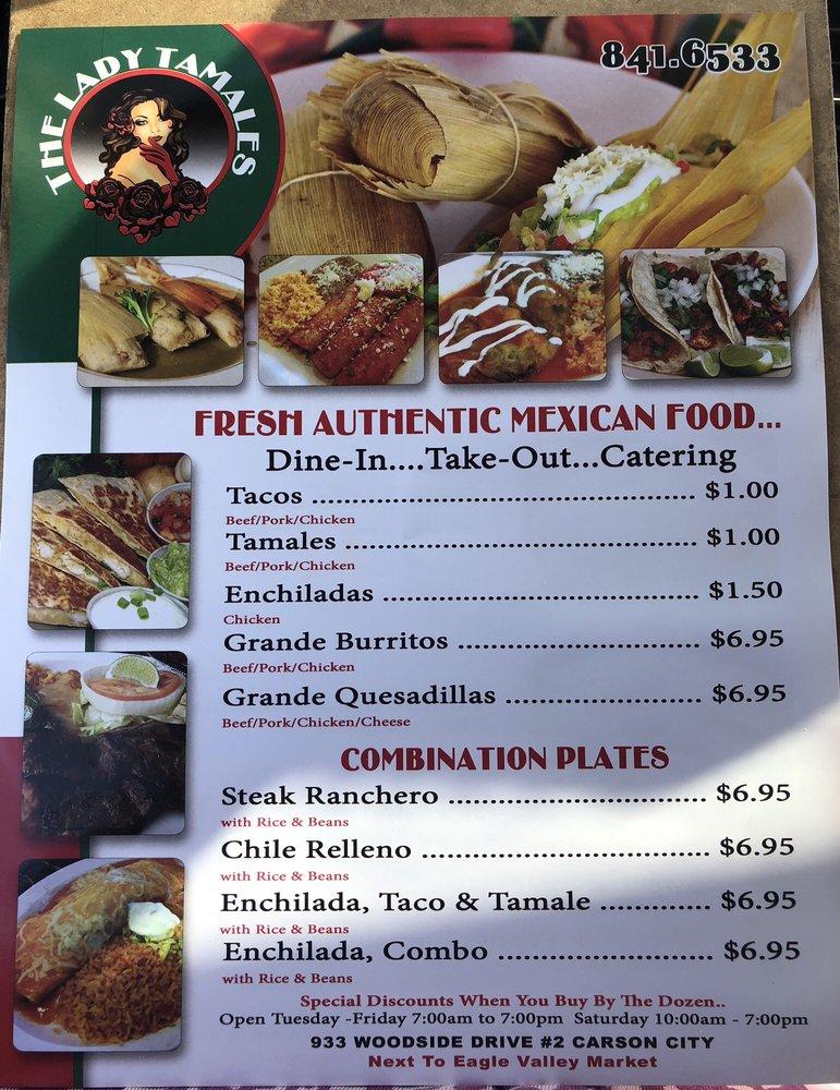 Menu at The Lady Tamales restaurant, Carson City