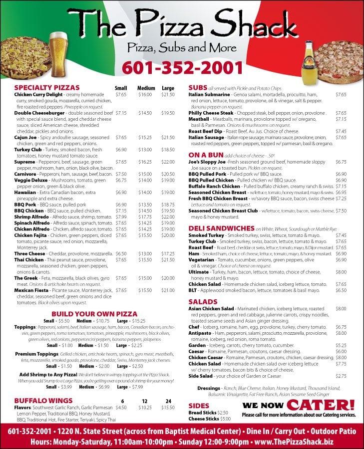 Menu at The Pizza Shack pizzeria, Jackson, 925 E Fortification St