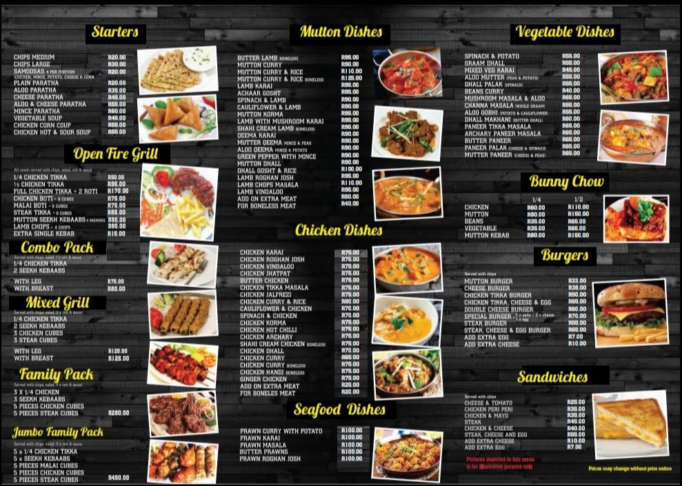 Menu at BARBECUE TONIGHT RESTAURANT AND TAKEAWAY, Durban