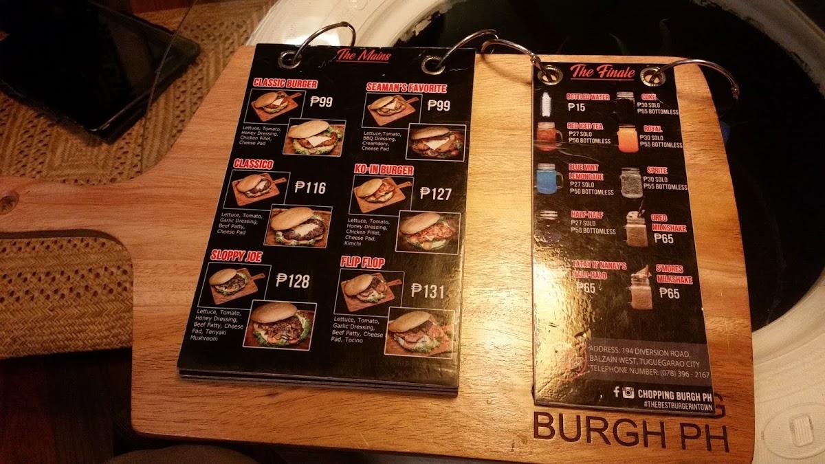 Menu at Chopping Burgh Diversion restaurant, Tuguegarao City