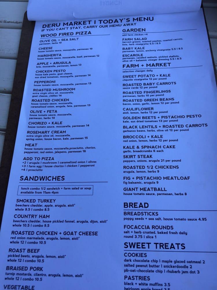 Menu at DERU pizzeria, Kirkland