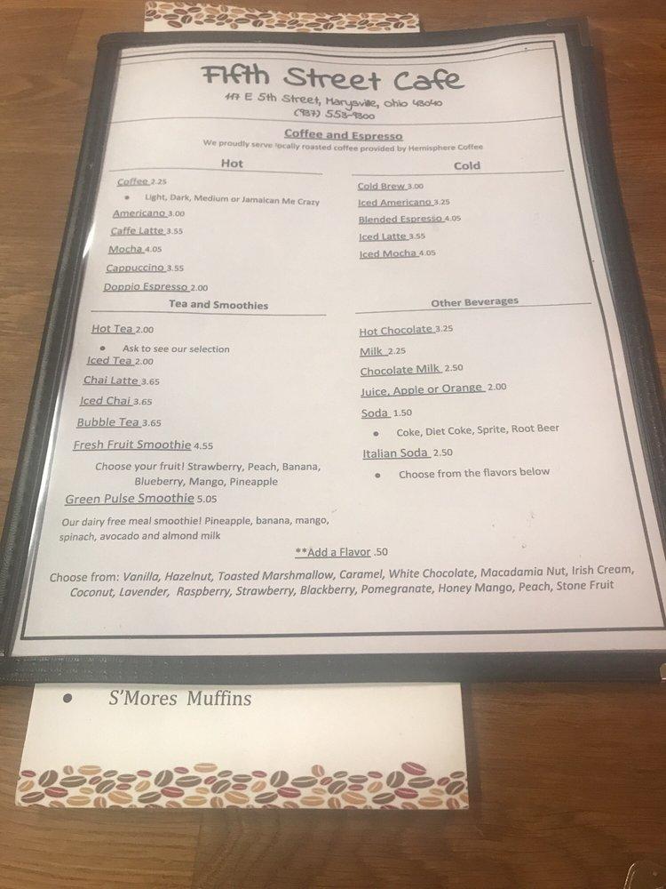 Menu at Fifth Street Cafe, Marysville