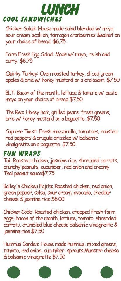 Menu at Hot Tomatoes cafe, Durango