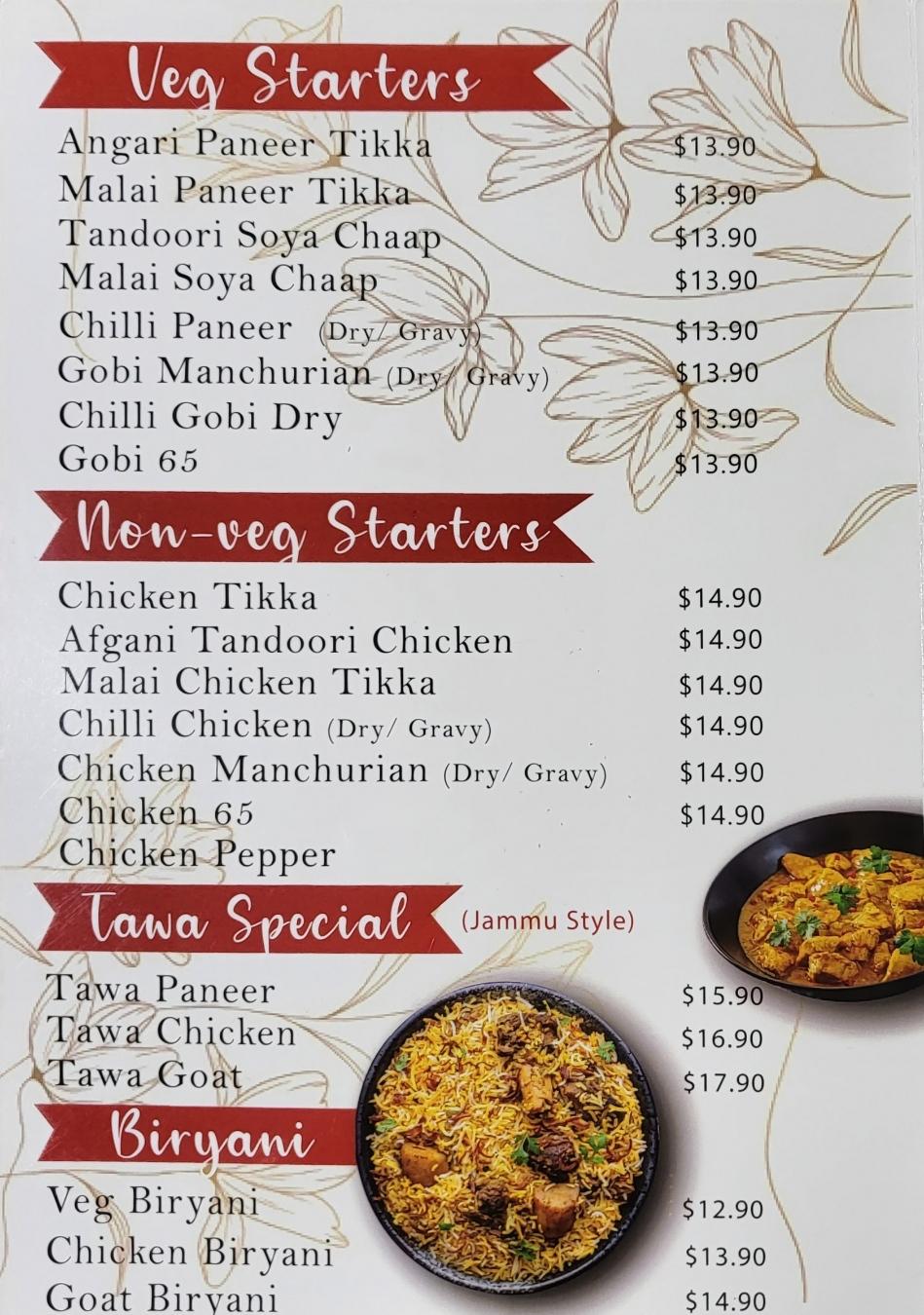 Menu at Jammu Flavours, Clyde