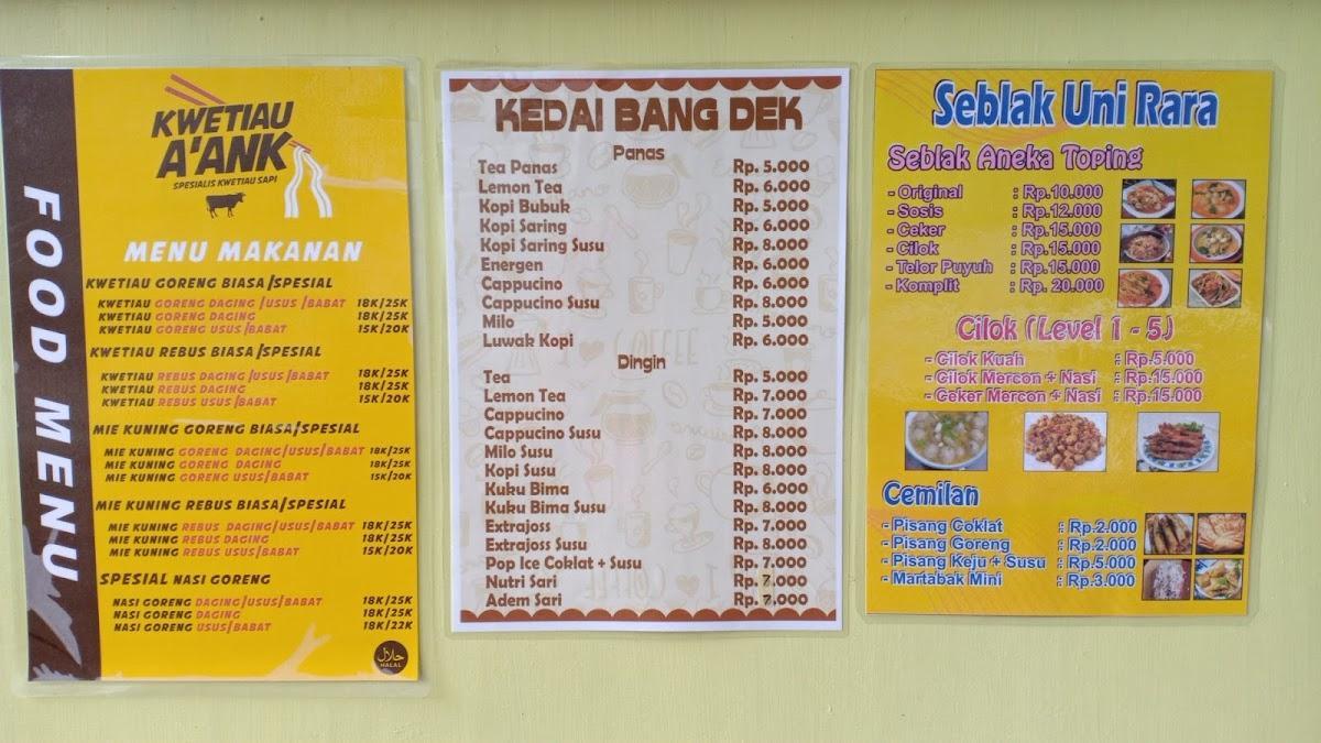 Menu at Kedai Kopi Bang Dek, Indonesia
