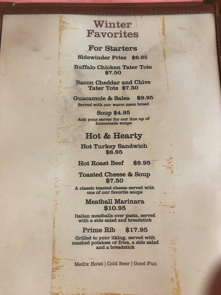Menu at Medix Hotel pub & bar, Benezette