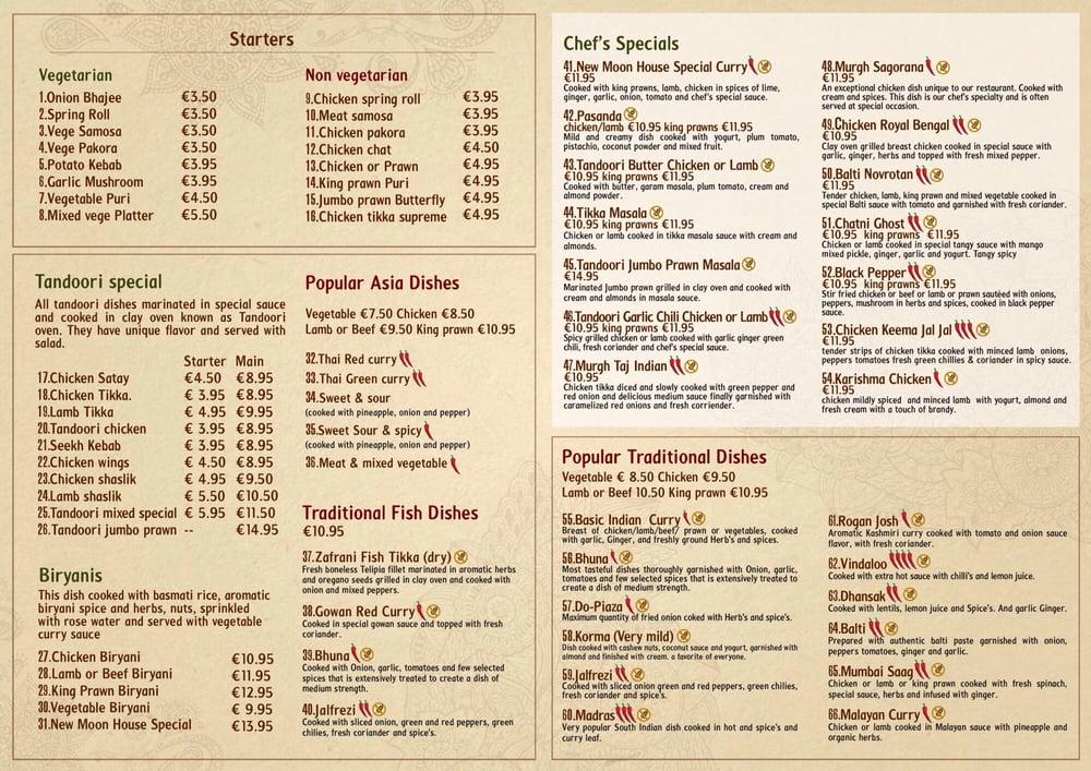 Menu at New moon tandoori Athy restaurant, Athy
