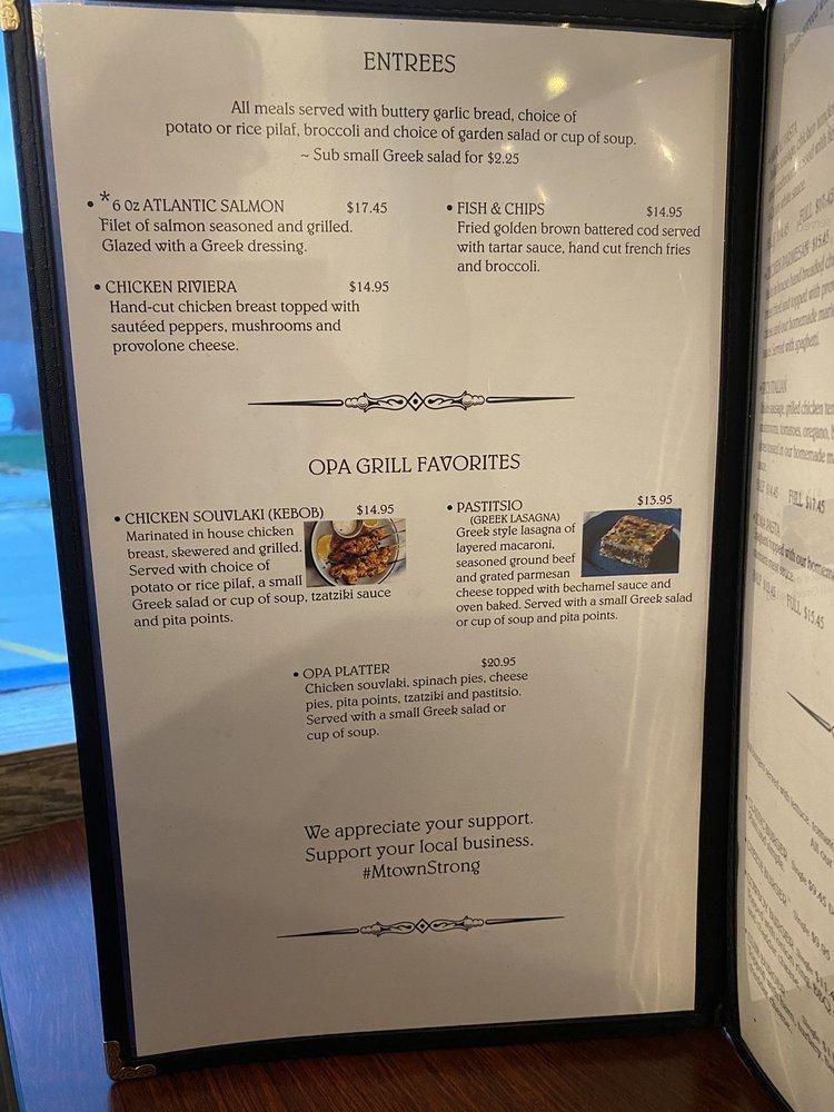 Menu at OPA! Grill Mediterranean American Restaurant, Marshalltown