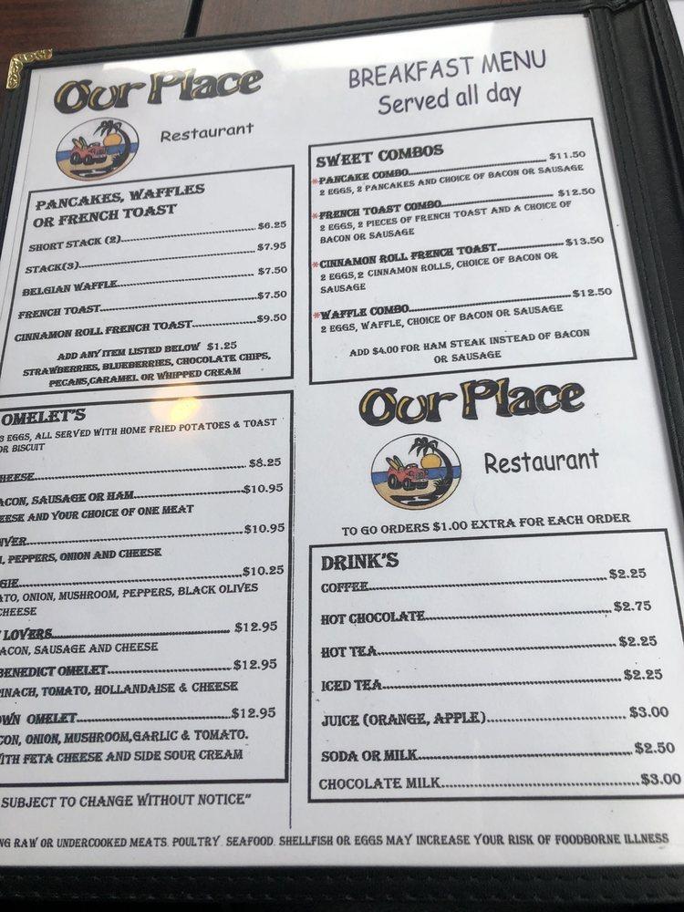 Menu at Our Place Restaurant, Ocean Shores