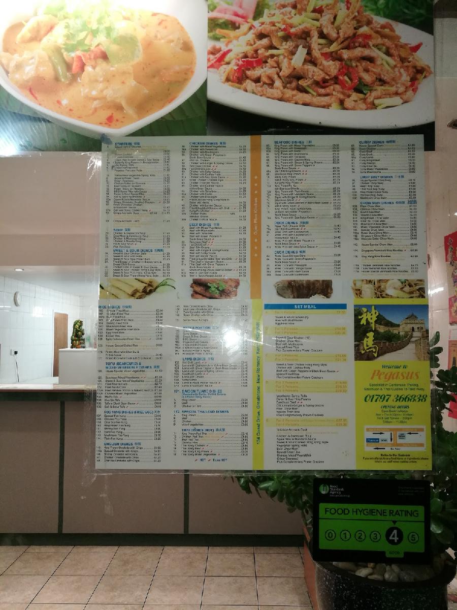 Menu at Pegasus fast food, New Romney
