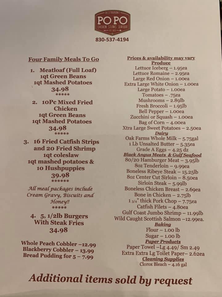 Menu at PoPo Family Restaurant, Boerne