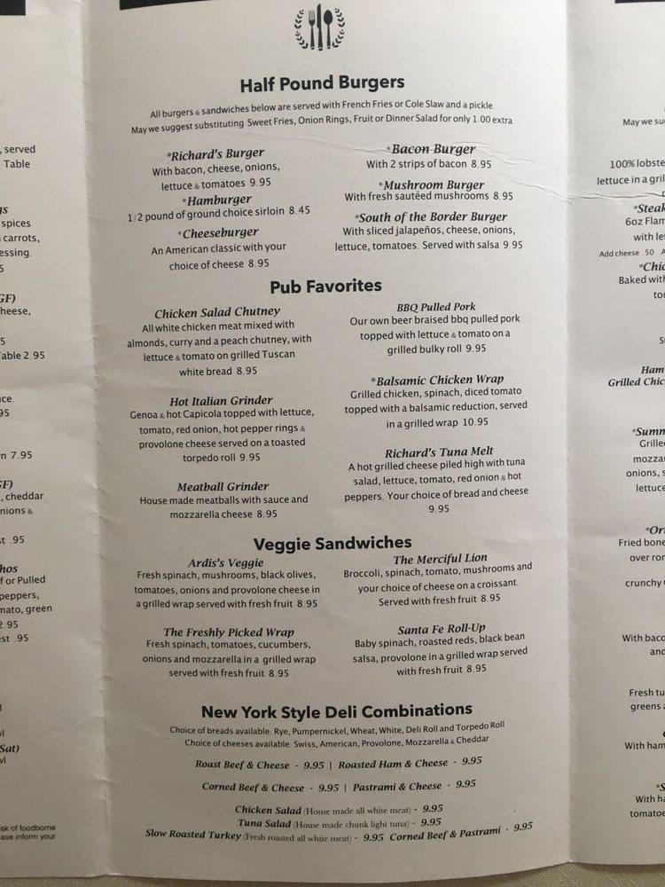 Menu at Richard's Pub & Restaurant, East Greenwich
