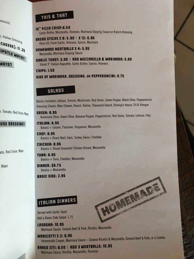 Menu at Stumpy's Pizza & Subs pizzeria, Phoenix