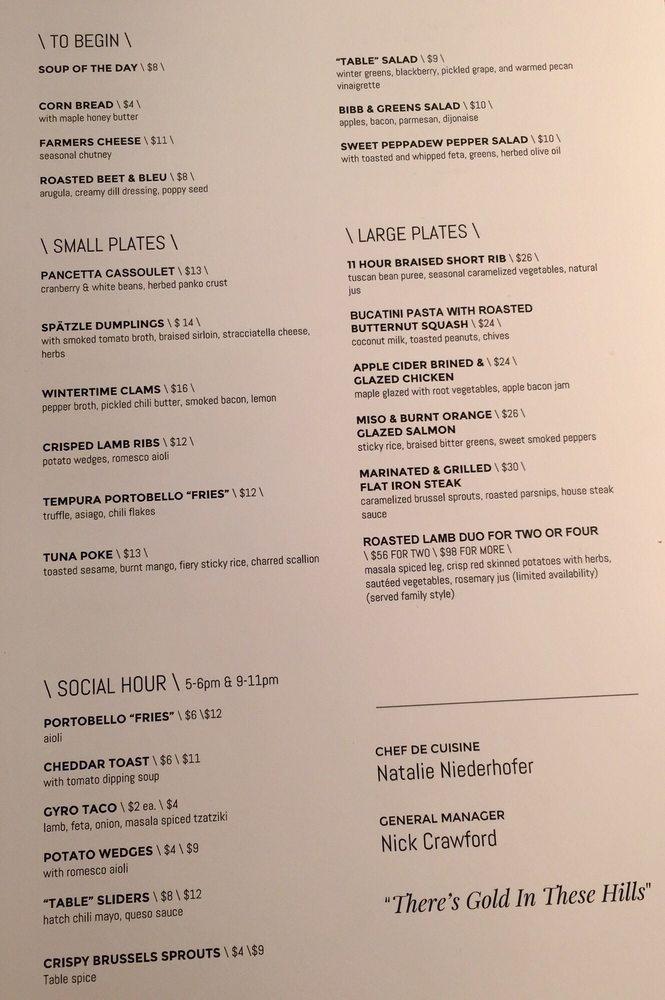 Menu at Table 79 Foodbar, Steamboat Springs