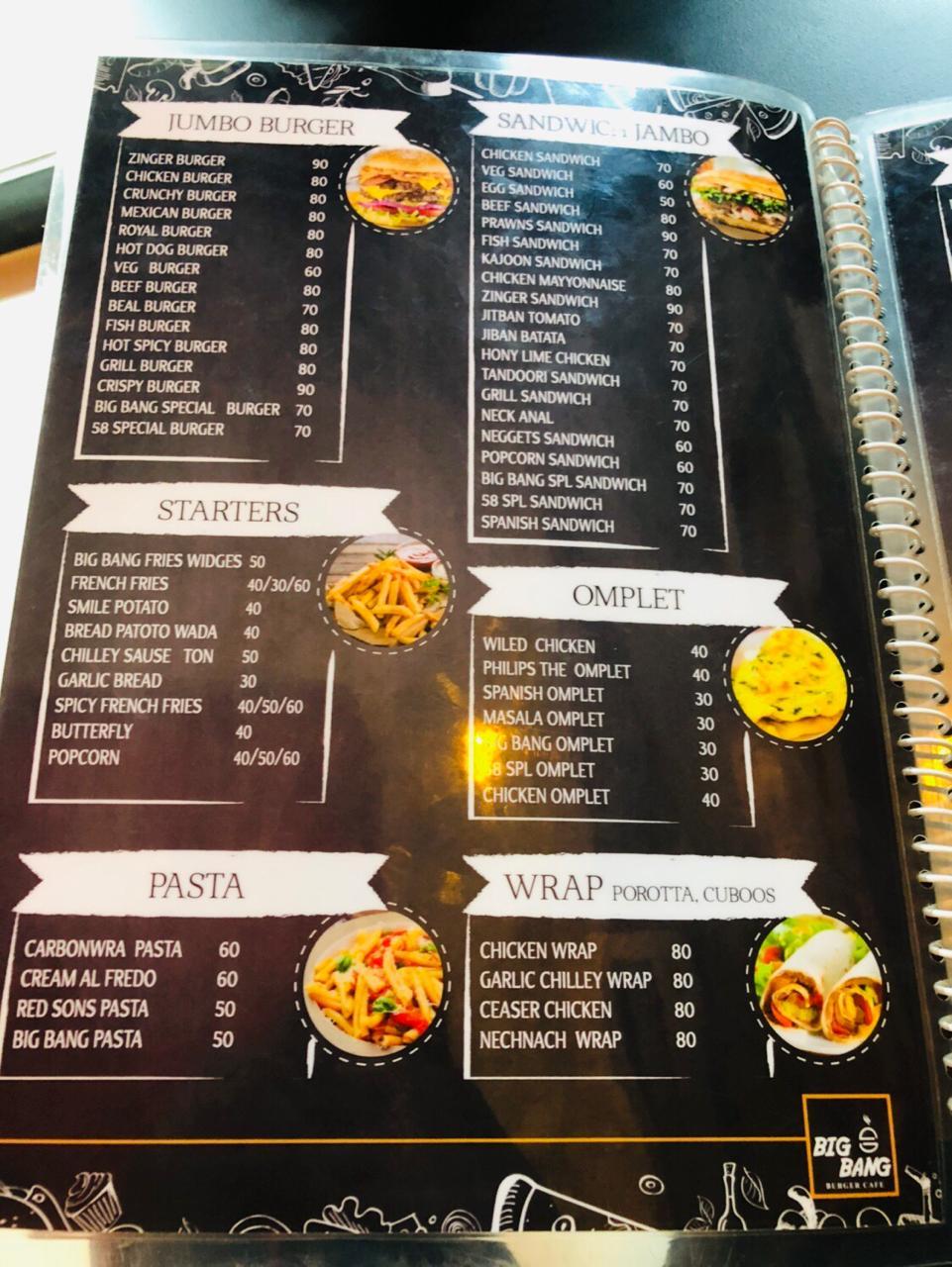 Menu at BIG BANG BURGER CAFE, Thalassery