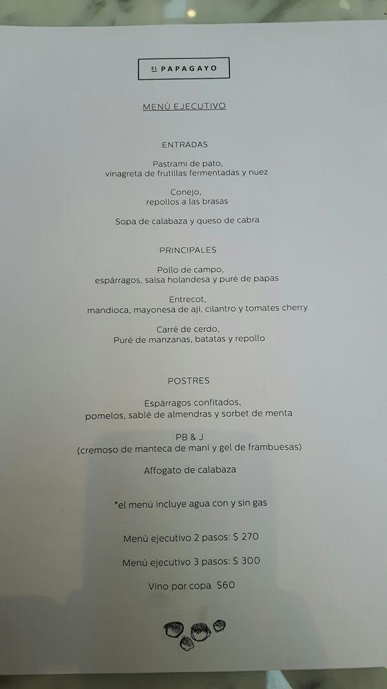 Menu at El Papagayo Restaurant, Córdoba, Arturo M. Bas 69