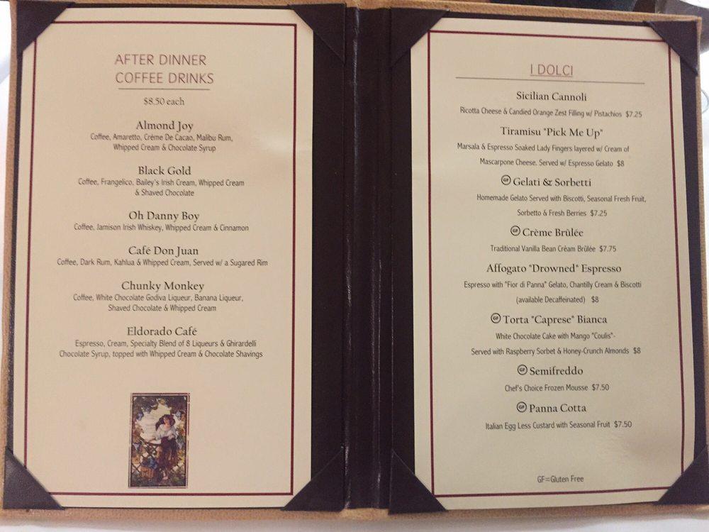 Menu at La Strada restaurant, Reno
