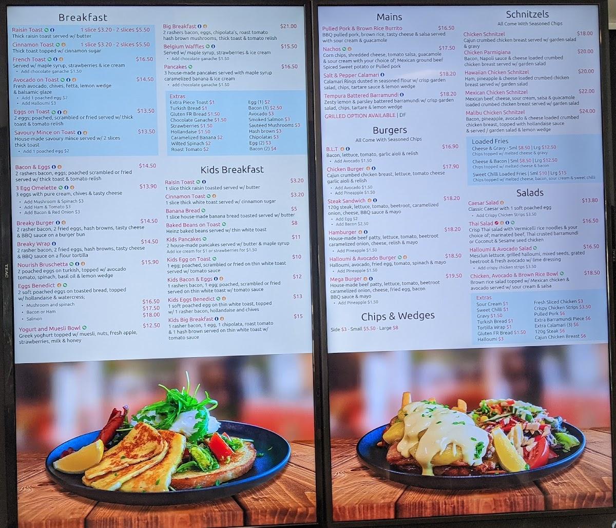 Menu at Nourish restaurant, Toowoomba City