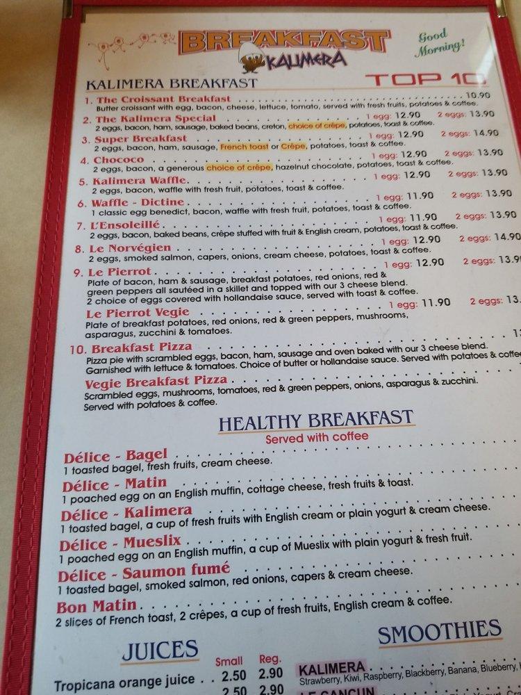 Menu at Restaurant Kalimera, Québec City