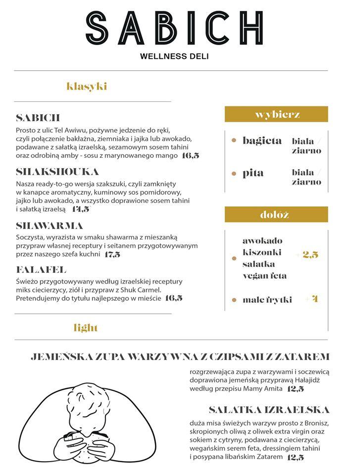 Menu at Sabich restaurant, Warsaw