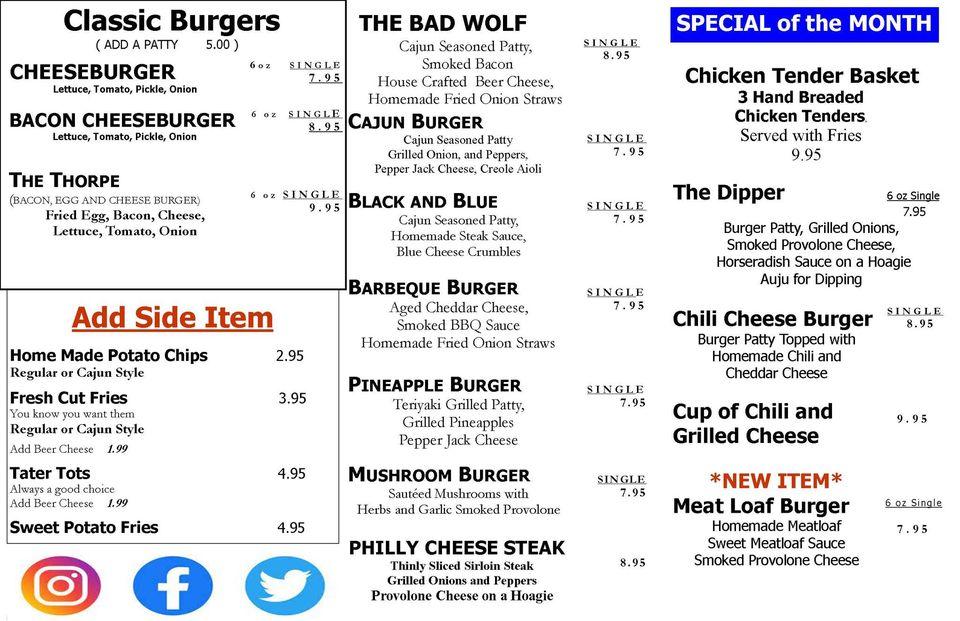 Carta del restaurante Bad Wolf Burgers, Lexington, N Forbes Rd
