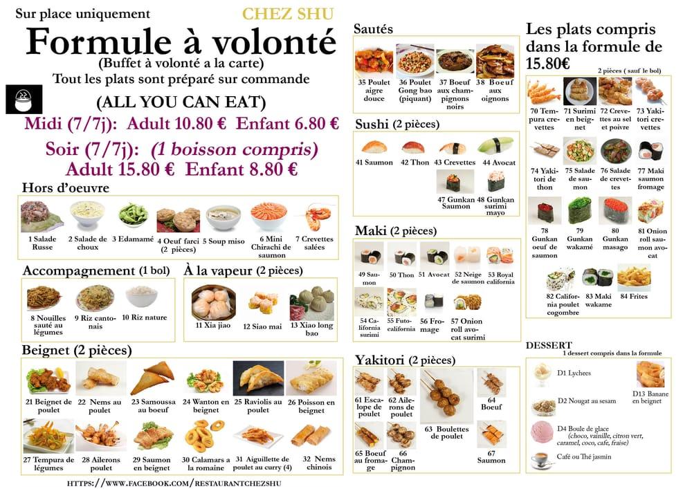 Menu at CHEZ SHU restaurant, Clamart
