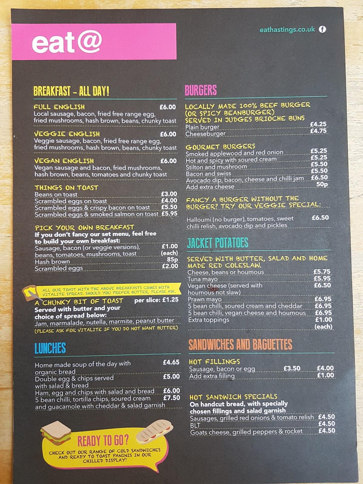 Menu at Eat @ The Park Café cafe, Hastings
