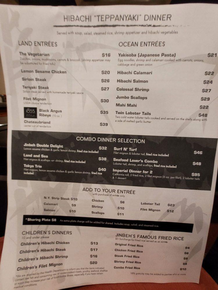 Menu at Jinbeh Japanese Restaurant Lewisville, Lewisville
