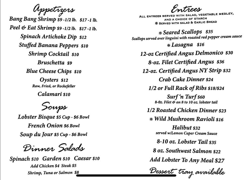 Menu at Lake House Restaurant, Morgantown